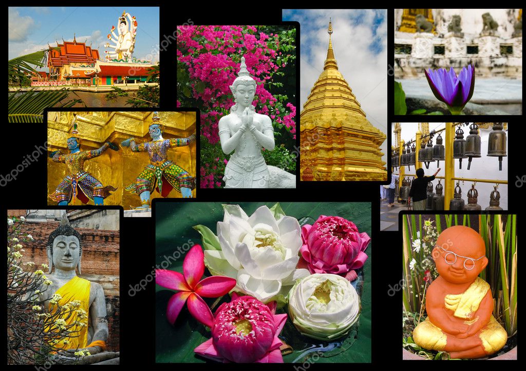 Buddhism in Thailand collage - background with travel photos — Stock ...