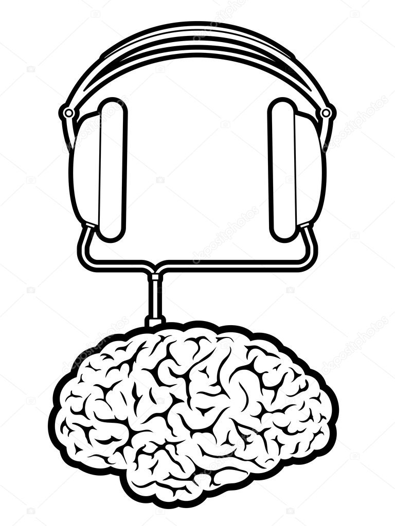 Brain music player with headphones — Stock Vector © a__n #6426504