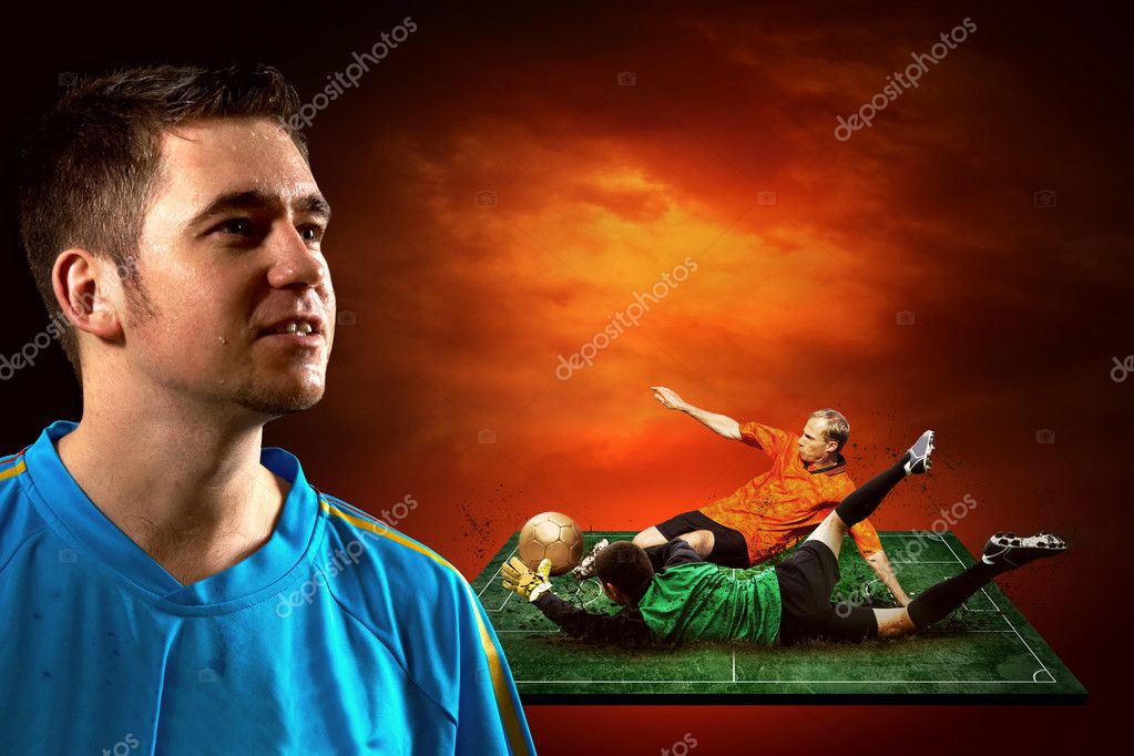 Football player and fire ball on the field — Stock Photo © yuran78 #6359095