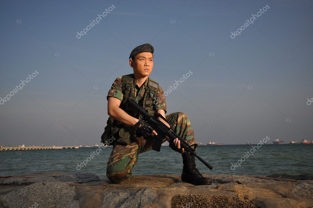 Picture of asian chinese soldier in various scenarios — Stock Photo ...