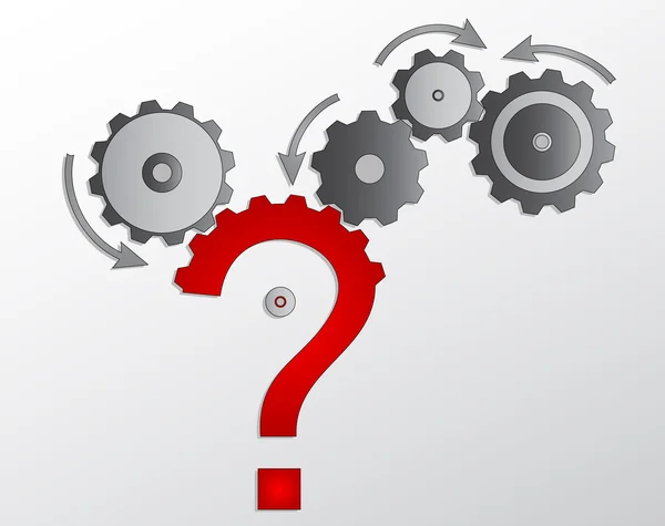 Cogwheel and questionmark solve the puzzle - Stock Image - Everypixel